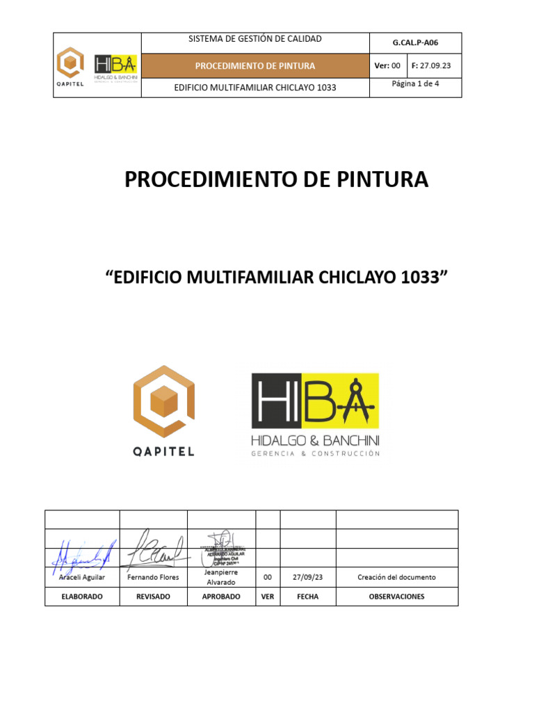 G.CAL.P-A06 PROCEDIMIENTO DE PINTURA | PDF | Seguridad y salud ocupacional | Materiales