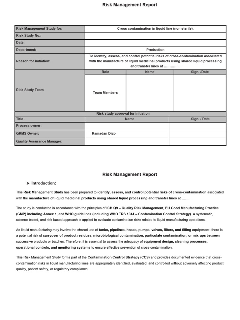 Risk Assessment For Cross Contaminatio Liquid Non Sterile | PDF | Risk ...