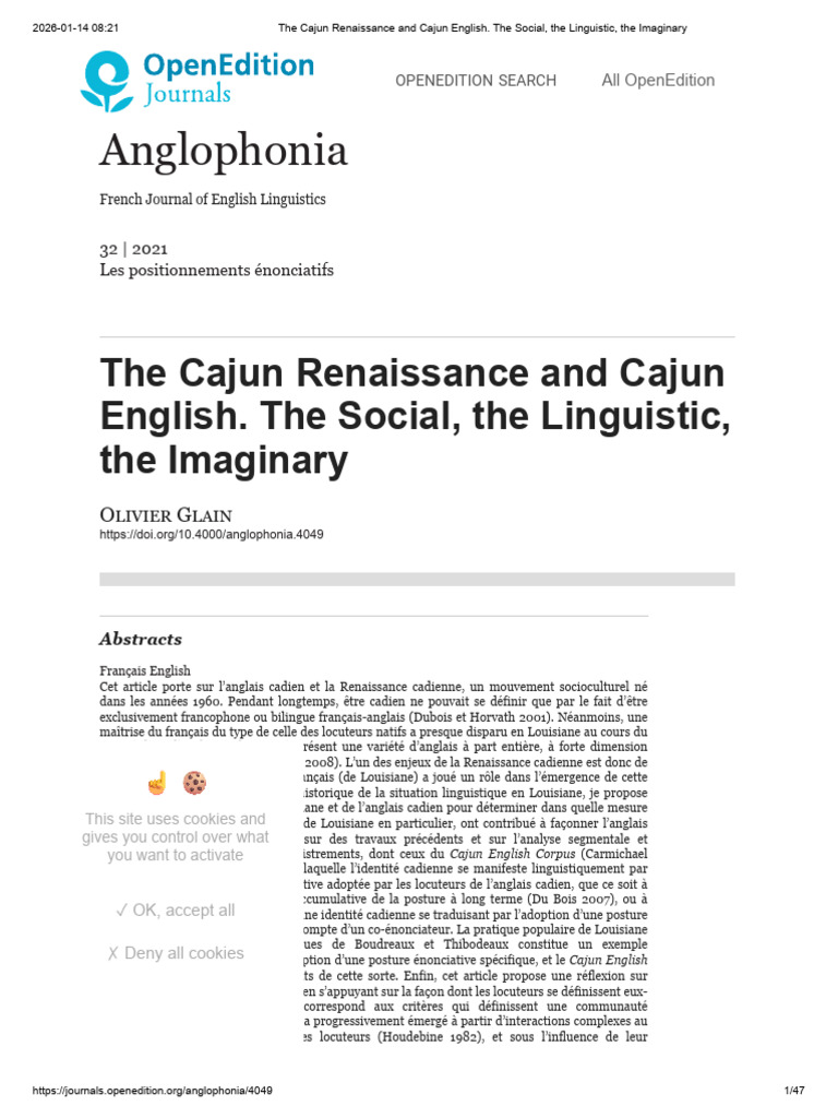 The Cajun Renaissance and Cajun English. the Social, The Linguistic ...