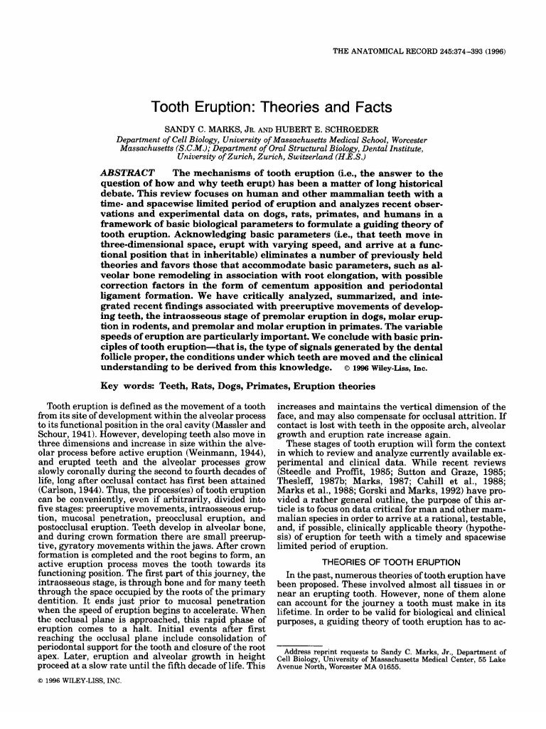 Tooth Eruption - Theories and Facts | PDF | Dental Anatomy | Human Tooth
