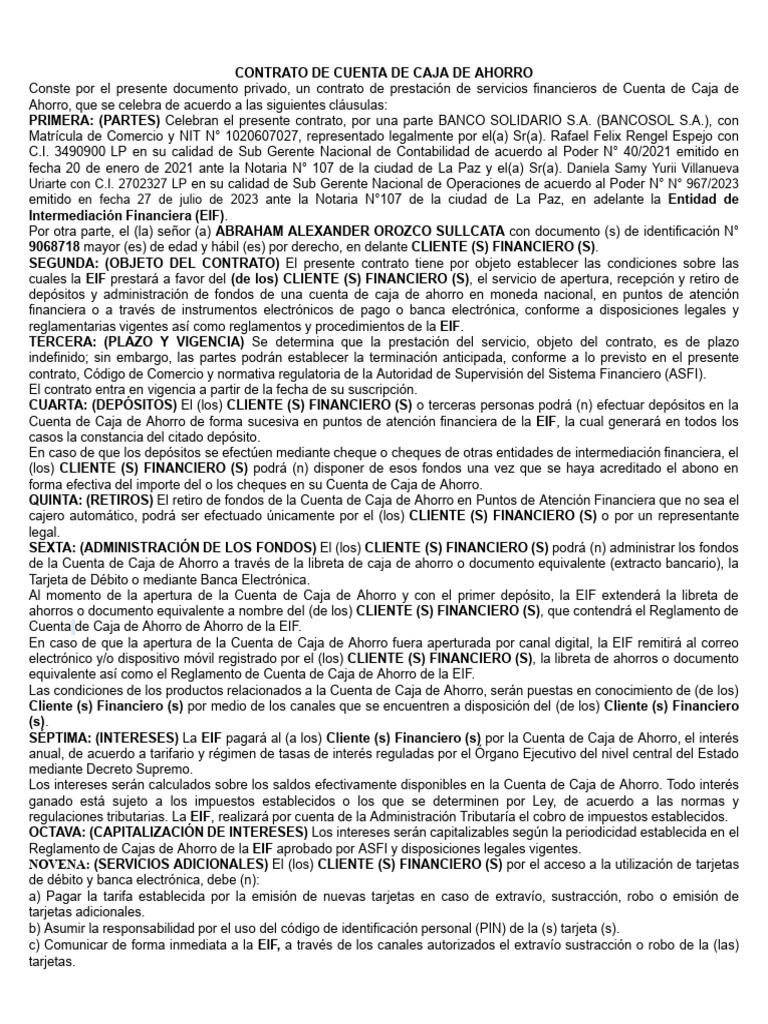 Contrato-Abraham Alexander Orozco Sullcata | PDF | Bancos | Tarjeta de ...