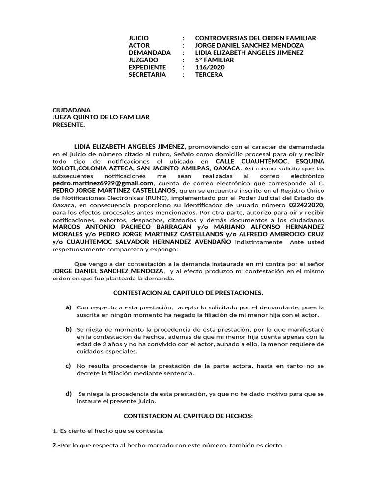 CONTESTACION REC. DE PAT. LIDIA ELIZABETH ANGELES JIMENEZ OK | PDF ...