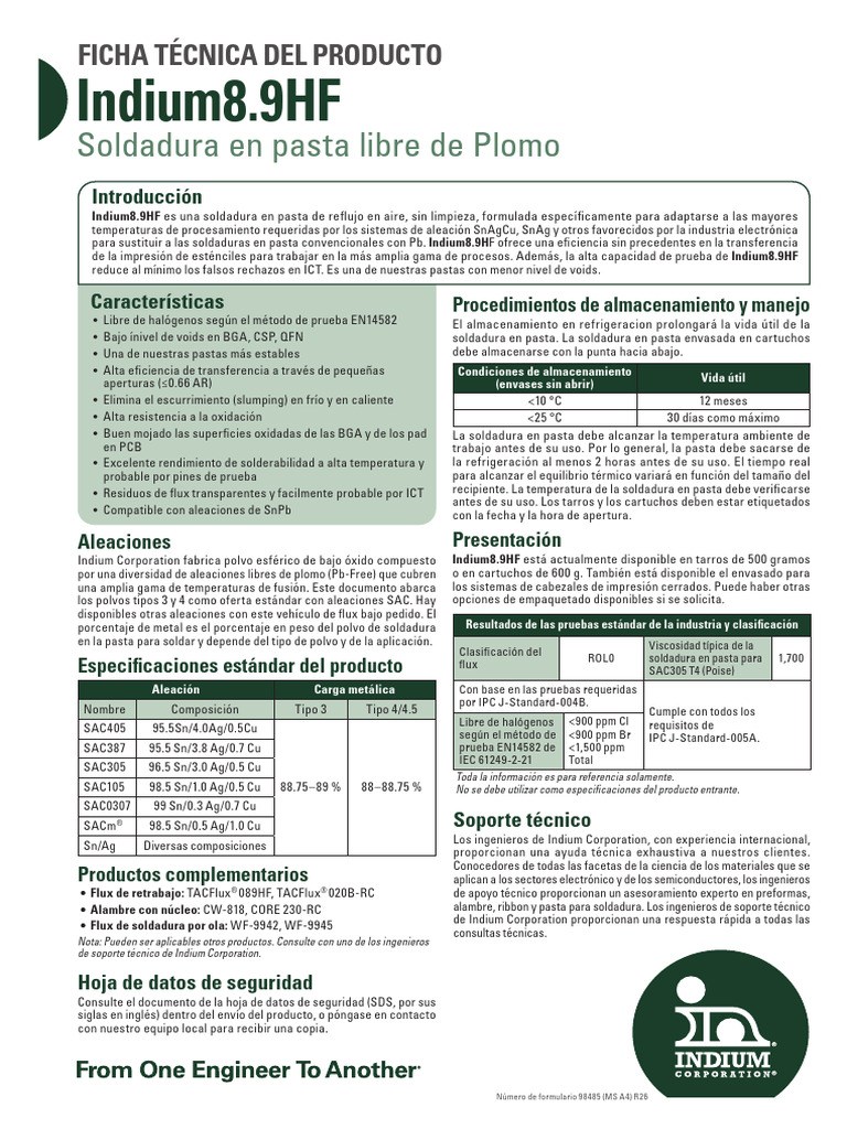 Indium8.9HF-Pb-Free-Solder-Paste-PDS-98485-MS-A4-R26-1 | PDF ...