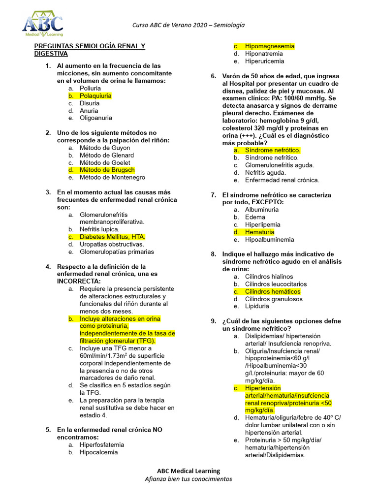5. PREGUNTAS SEMIO RENAL Y DIGESTIVA | PDF | Nefrología | Enfermedades y trastornos