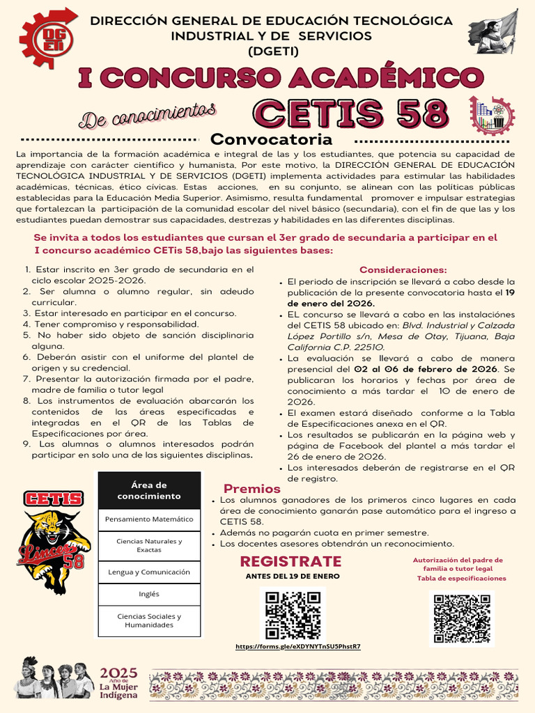 Convocatoria I Concurso Académico CETIS 58 | PDF | Educación Secundaria ...
