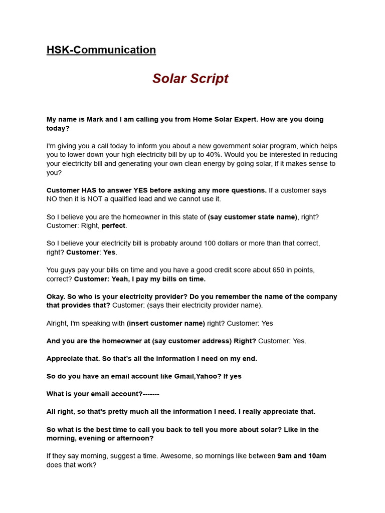 Solar Program Call Script Guide | PDF