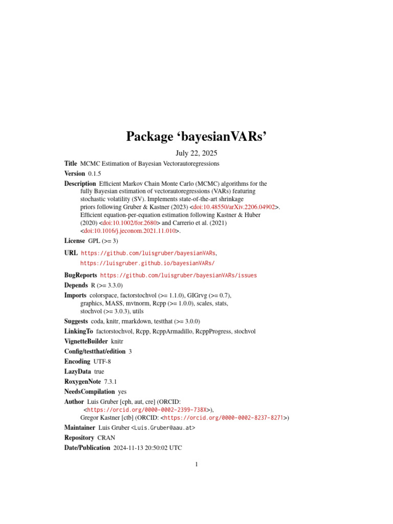 MCMC for Bayesian Vectorautoregressions | PDF | Vector Autoregression ...