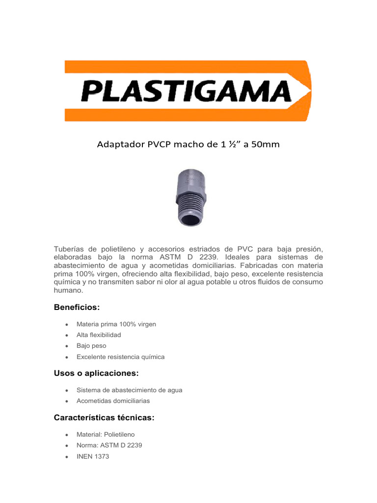 7.-Adaptador PVCP Macho de 1 " A 50mm | PDF