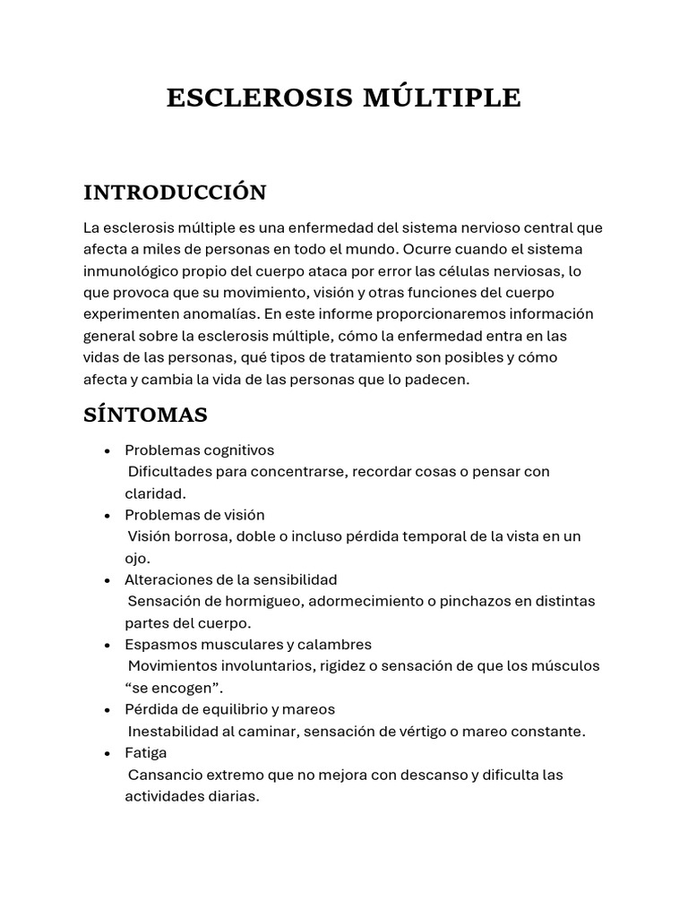 INFORME ESCLEROSIS MÚLTIPLE | PDF | Esclerosis múltiple | Nervio
