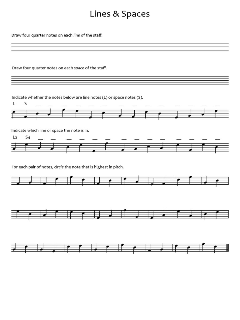 TheTrebleClefLinesSpacesNoteIdentificationWorksheetsMusicTheory-1 | PDF ...