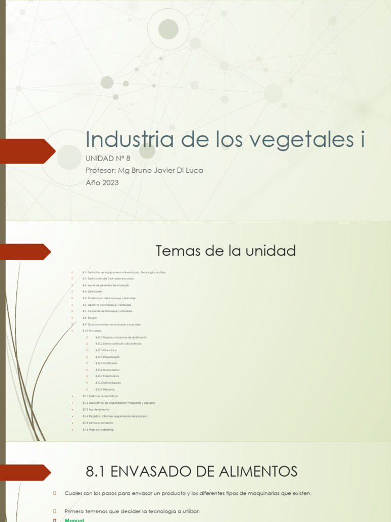 Unidad 8 Ind. Vegetales I.pptx | PDF | Paleta | El plastico