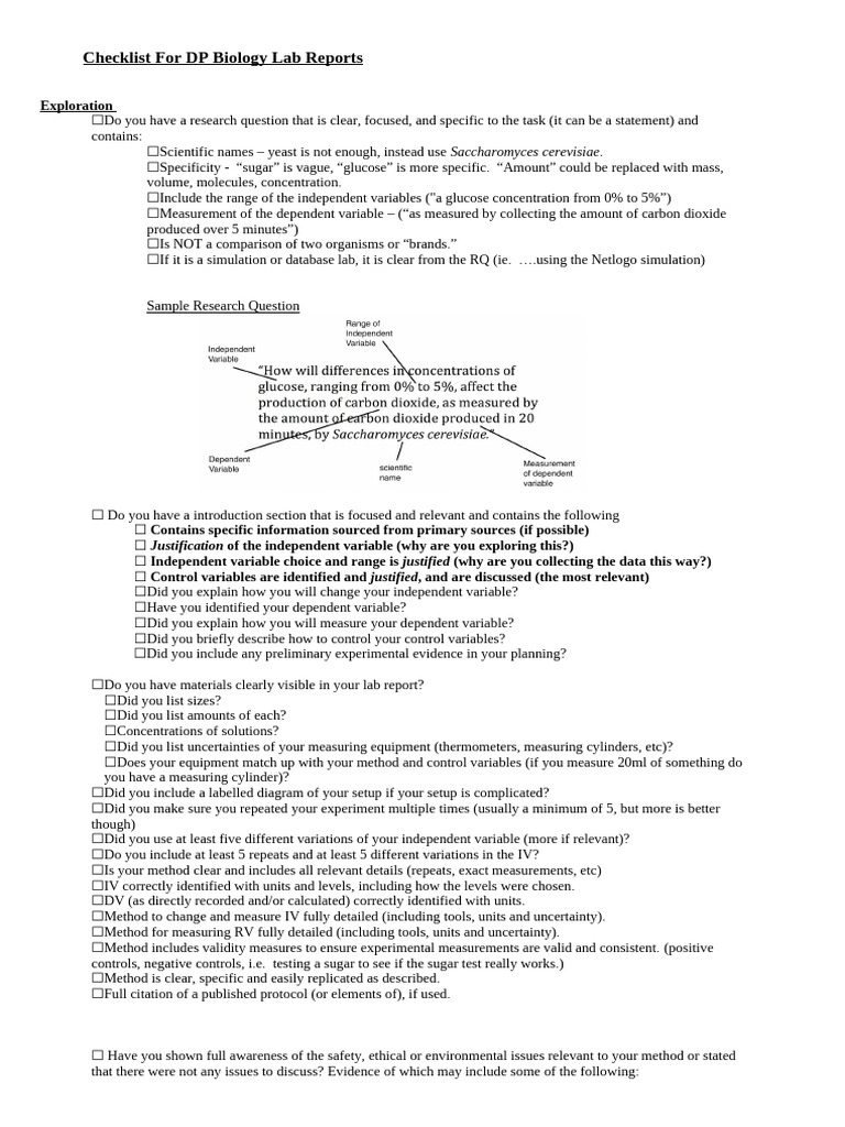 IB Lab Report Checklist (Edited March 27, 2024) (1) (1) | PDF ...