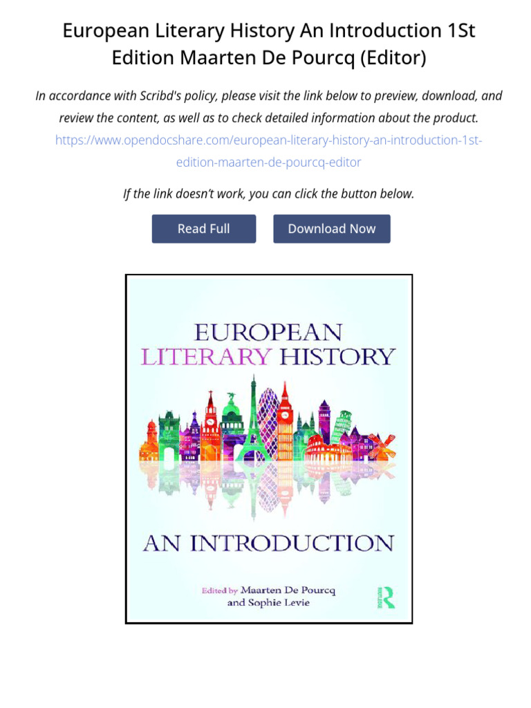 European Literary History An Introduction 1st Edition Maarten De Pourcq ...