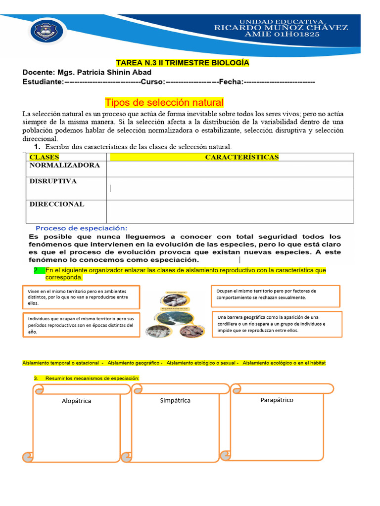 Tarea n.3 II Trimestre 1bgu Biología | PDF | Seleccion natural | Genética