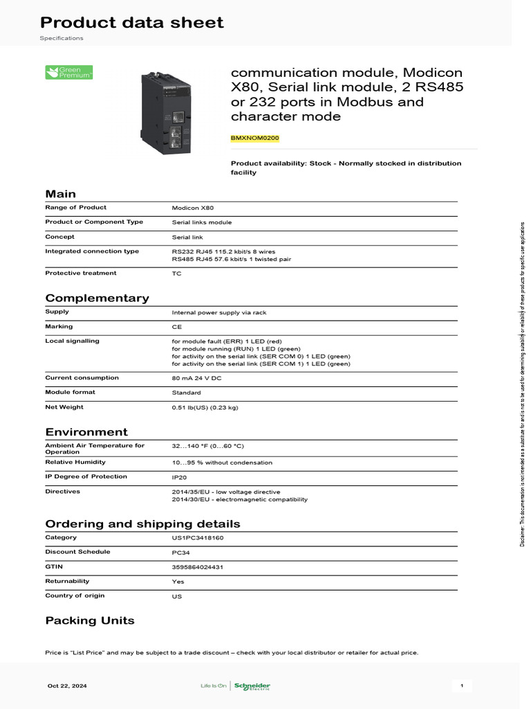 Schneider Electric Modicon-X80-Modules BMXNOM0200 | PDF | Electronics ...