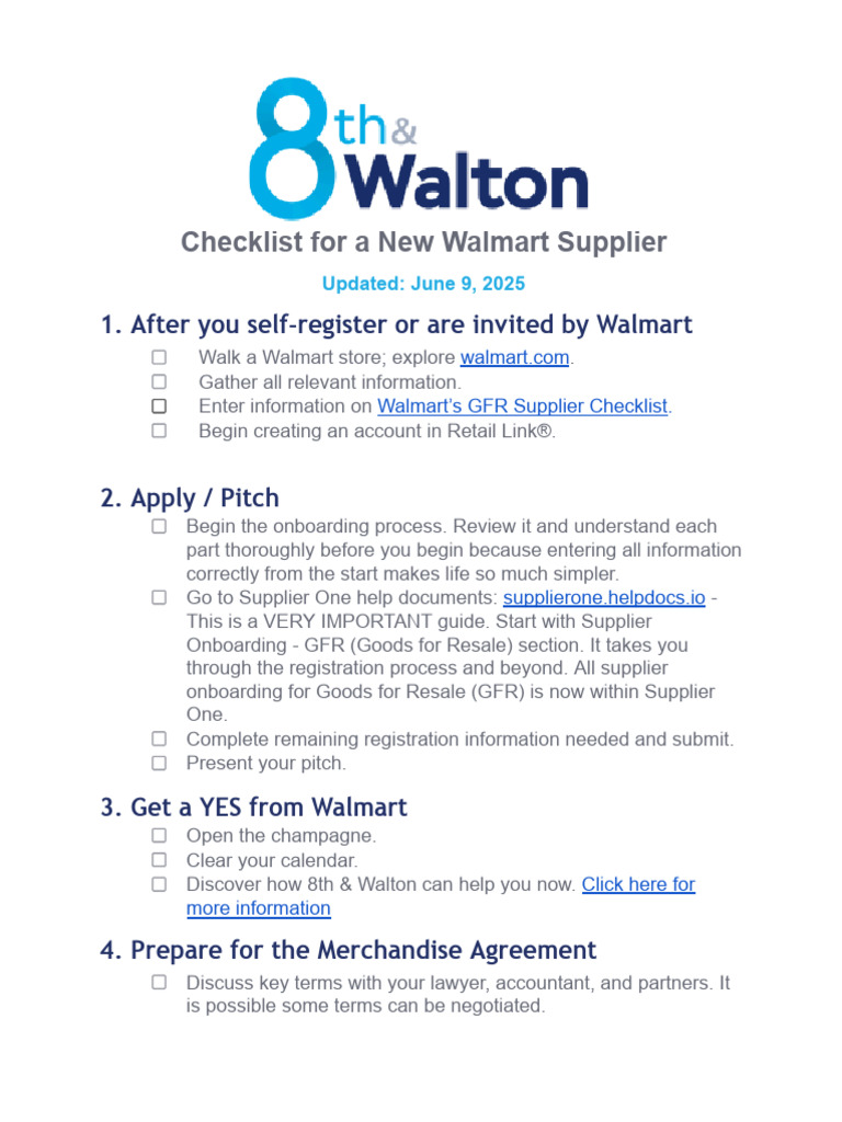 Walmart Supplier Onboarding Checklist | PDF | Walmart | Economies