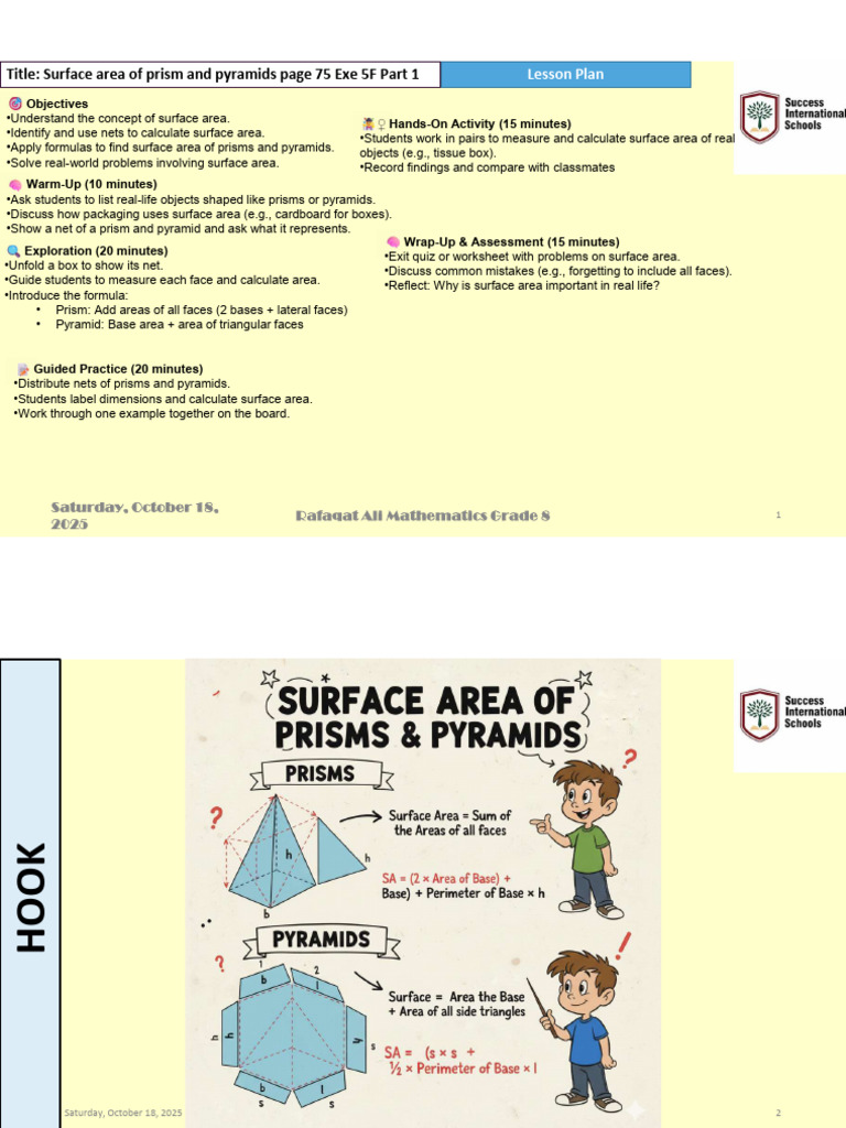 Lesson plan and presentation Grade 8 lesson 2 week 8 topic surface area ...