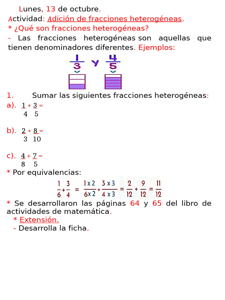 Sesión 1 - Adición de Fracciones Heterogéneas | PDF
