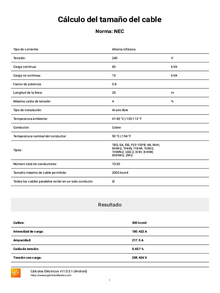 Cálculo Del Tamaño Del Cable (14) | PDF