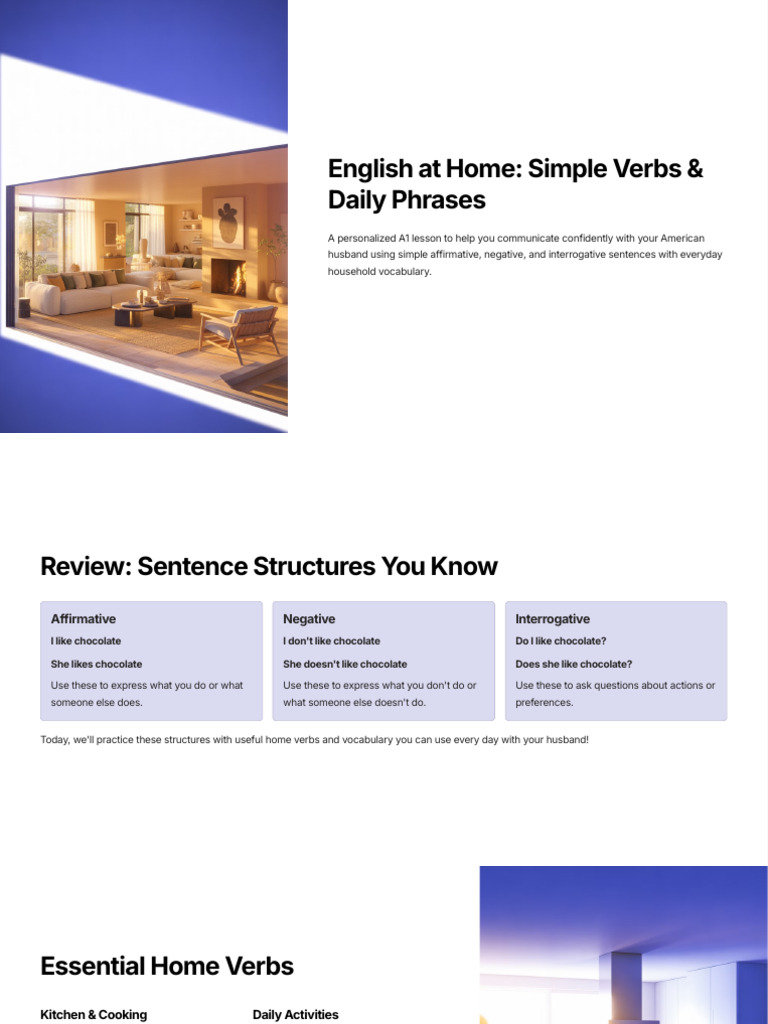 English at Home Simple Verbs and Daily Phrases (1) | PDF | Linguistics ...