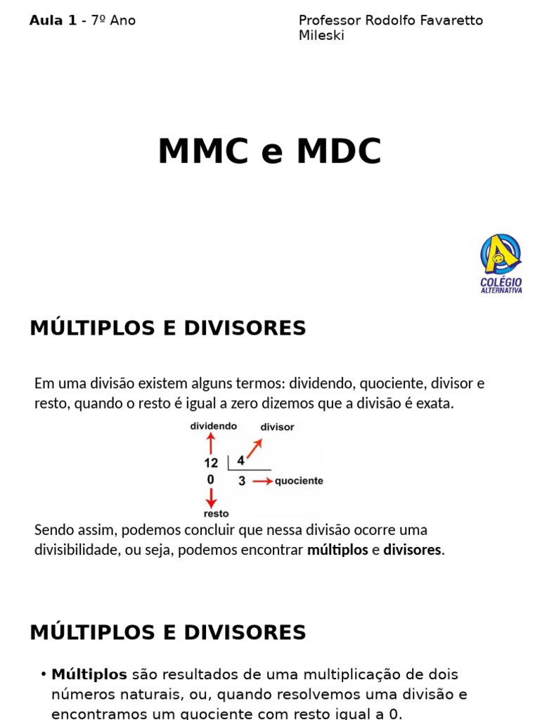 Aula 1 - MMC e MDC | PDF | Número primo | Divisão (Matemática)