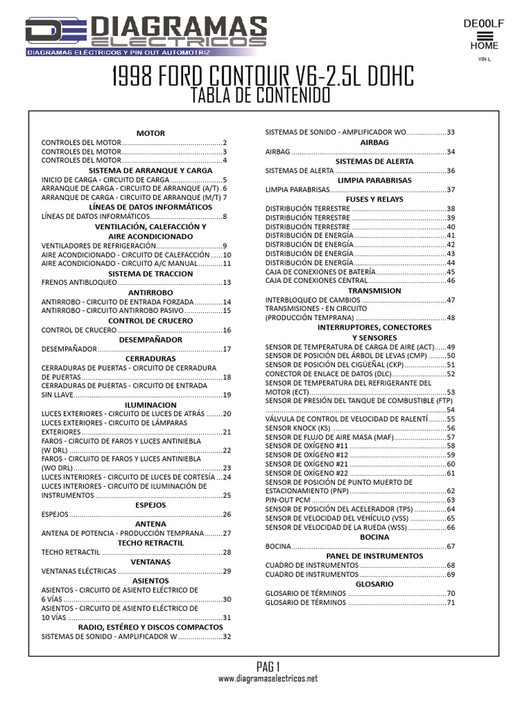 Diagrama Electrico Ford Contour 1998 v6 2.5l Dohc Free | PDF ...