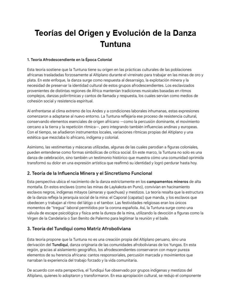 Orígenes de la Danza Tuntuna en el Altiplano | PDF | Bailes | Bolivia