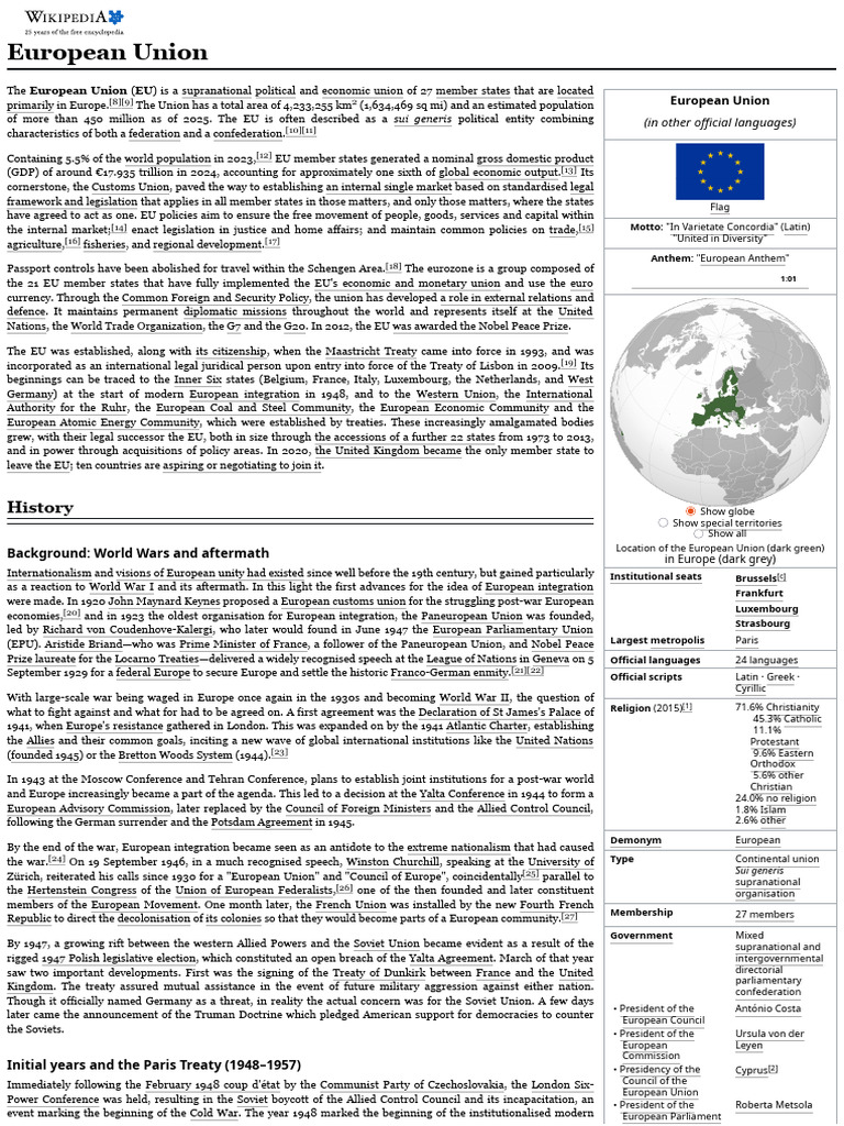 European Union - Wikipedia | PDF | European Union | European Economic ...