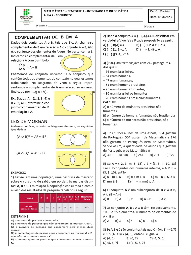 Aula 2 Conjuntos 01 02 23 | PDF | Conceitos matemáticos | Lógica matemática