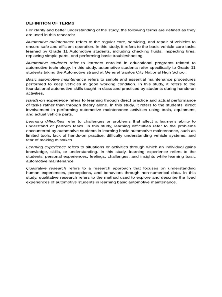 Key Terms in Automotive Education | PDF