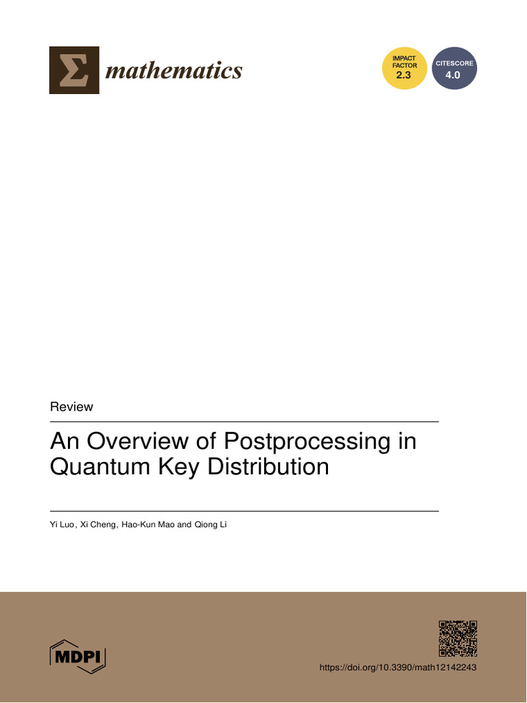 An Overview Of Postprocessing In Quantum Key Distribution Pdf