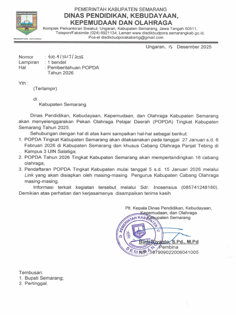 Pemberitahuan POPDA 2026 | PDF
