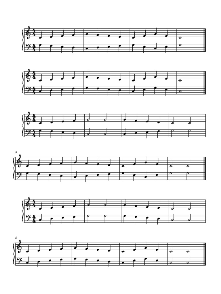 1 - c Major Five Finger Patterns, Quarter Half Whole | PDF