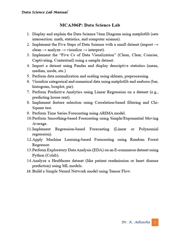 Data Science Lab Manual | PDF | Regression Analysis | Machine Learning