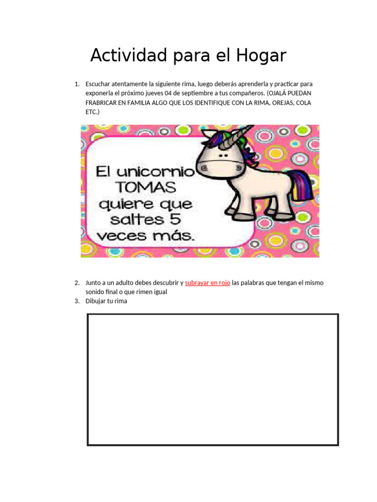 Actividad Para El Hogar de Dibujo | PDF