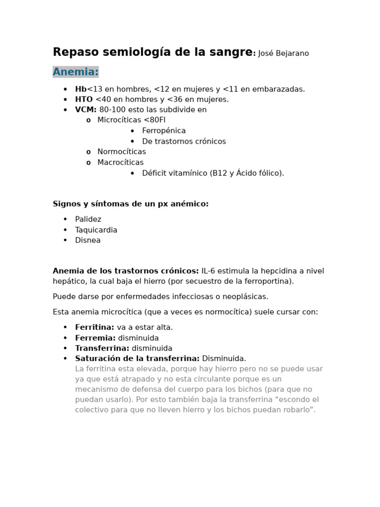 Repaso semiología de la sangre | PDF