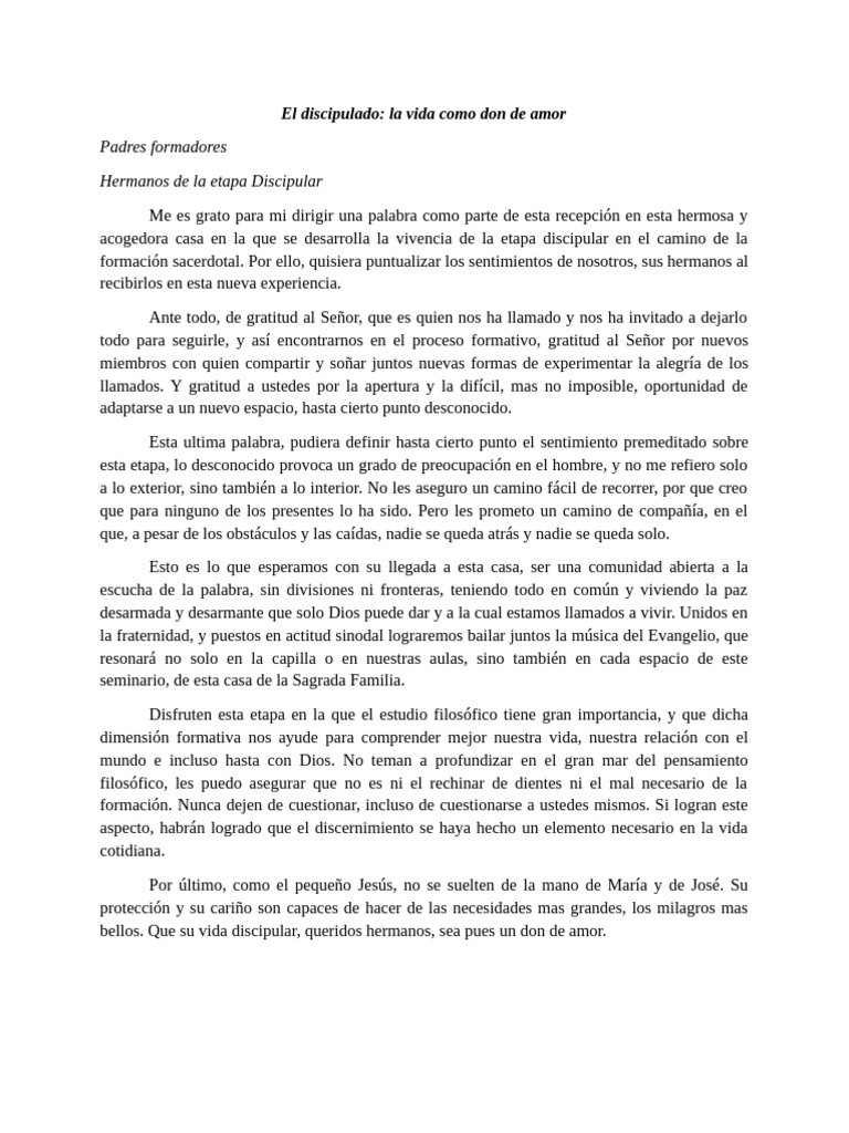 El Discipulado Como Don de Amor | PDF | Amor