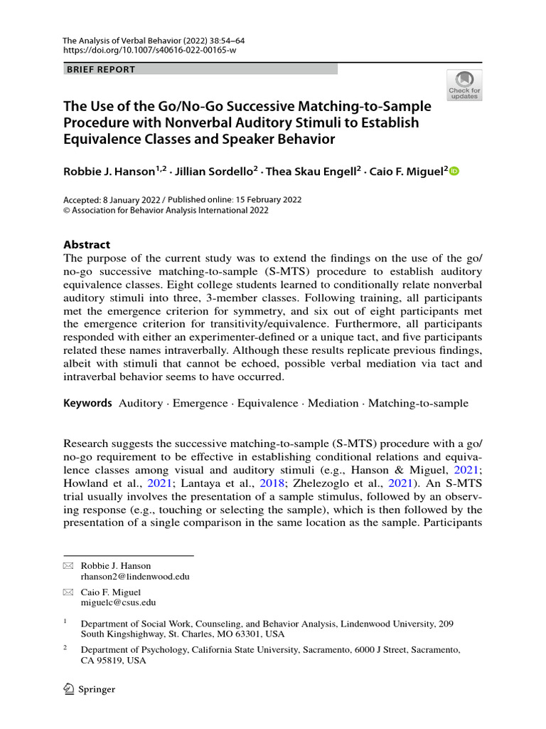 The Use of the Go No Go Successive Matchin to Sample Procedure With ...