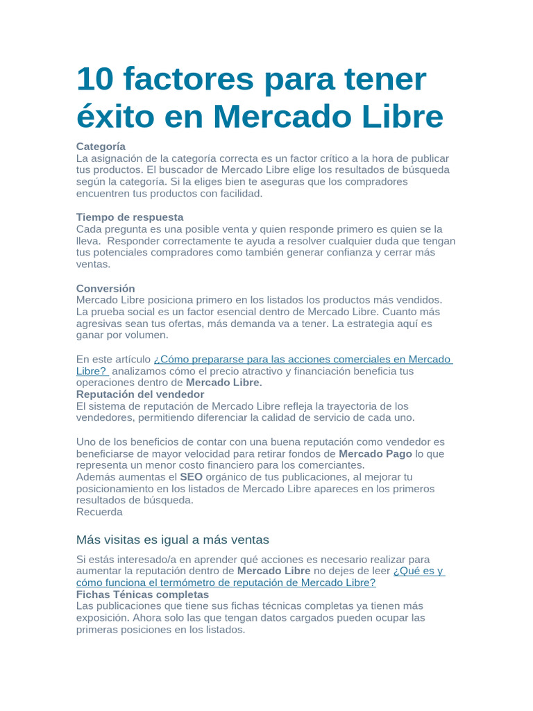 10 Factores Para Tener Éxito en Mercado Libre | PDF | Mercado (economía) | Mercado libre