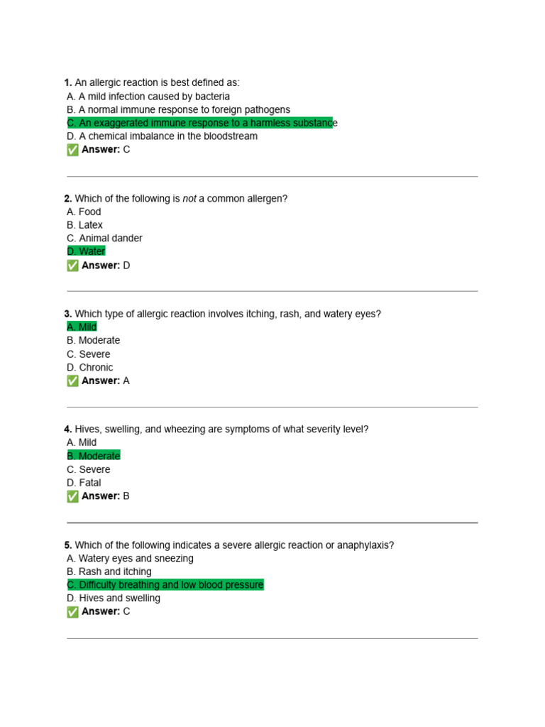 ER Sample Quiz | PDF | Asthma | Allergy