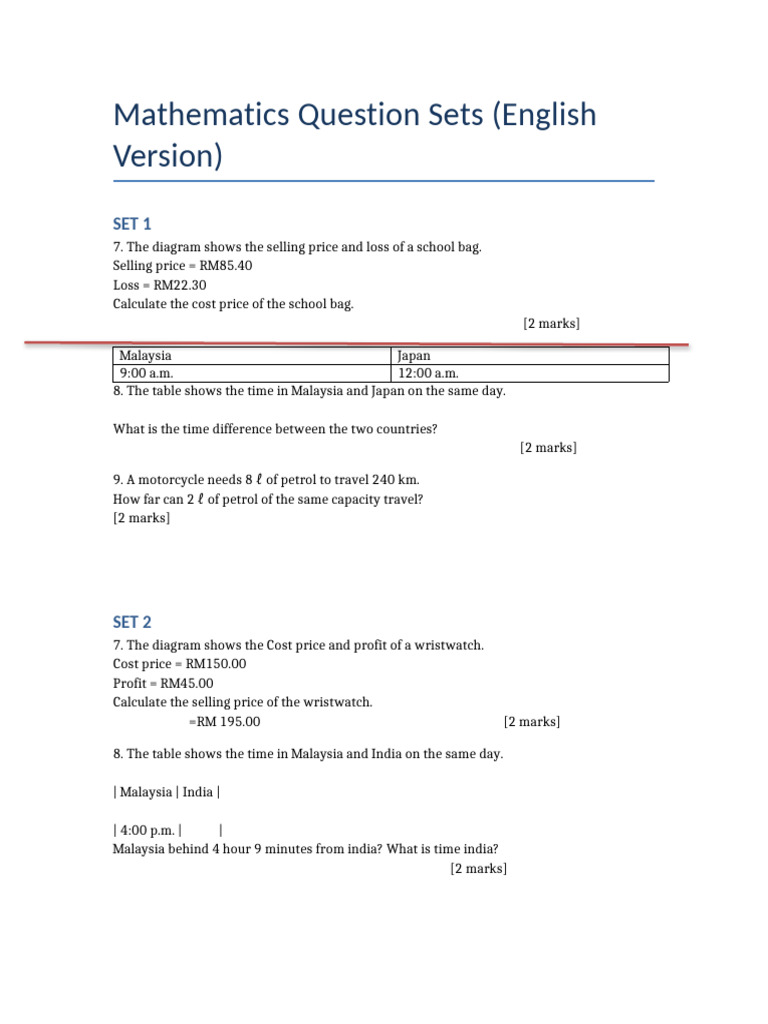 Mathematics Problem Sets for Students | PDF
