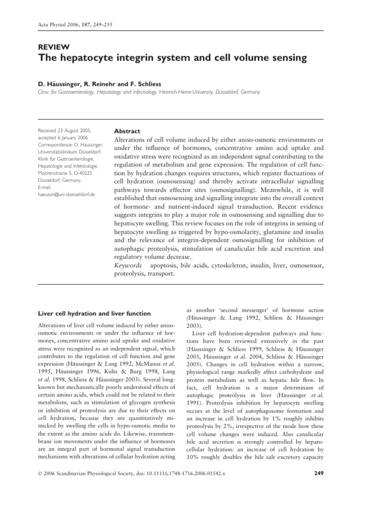 Acta Physiol 2006 Häussinger Et Al. 187 (1-2)249 | PDF | Signal ...