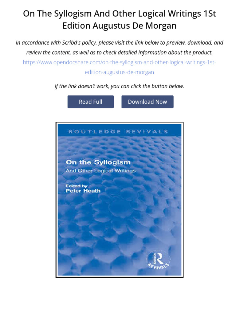 On the Syllogism And Other Logical Writings 1st Edition Augustus De ...