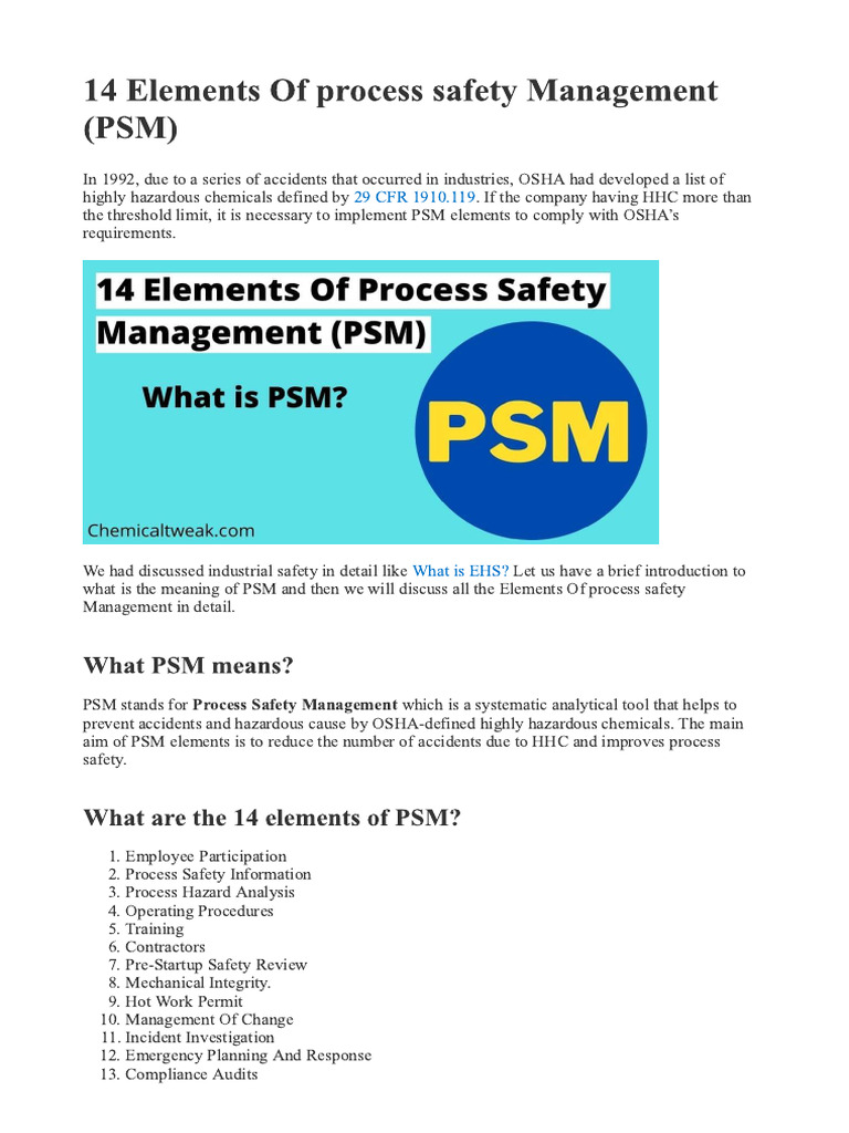 14 Elements of Process Safety Management (PSM) | PDF