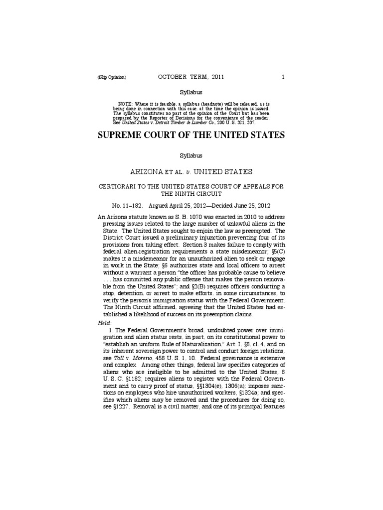 Arizona v. United States | PDF | Politics | Social Science