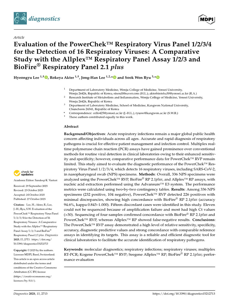 2 Evaluation of the PowerChek Respiratory Virus Panel for the Detection ...