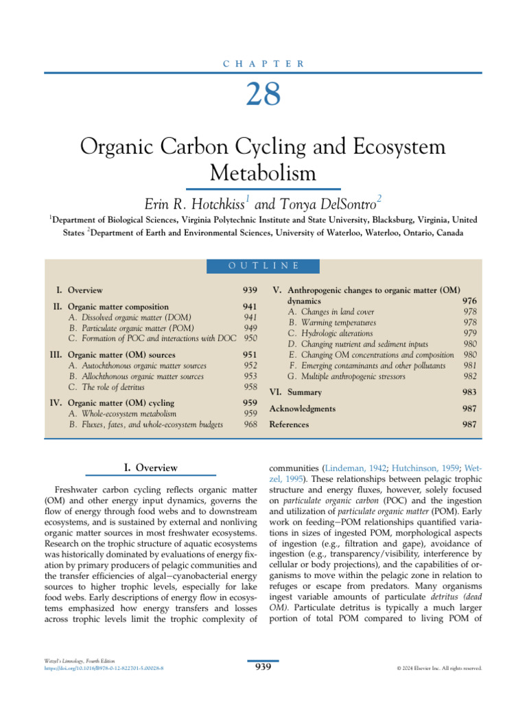 Chapter 28 Organic Carbon Cycling and Ecosystem Meta 2024 Wetzel S ...
