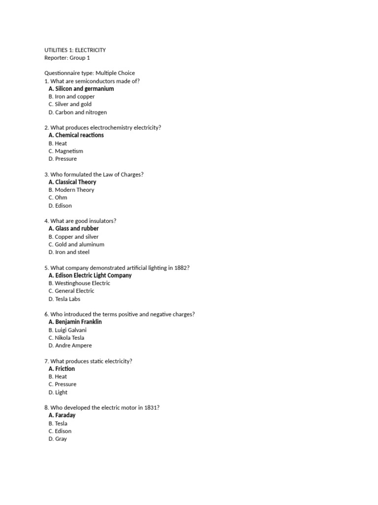 Electricity Fundamentals Quiz | PDF | Electricity | Electric Charge