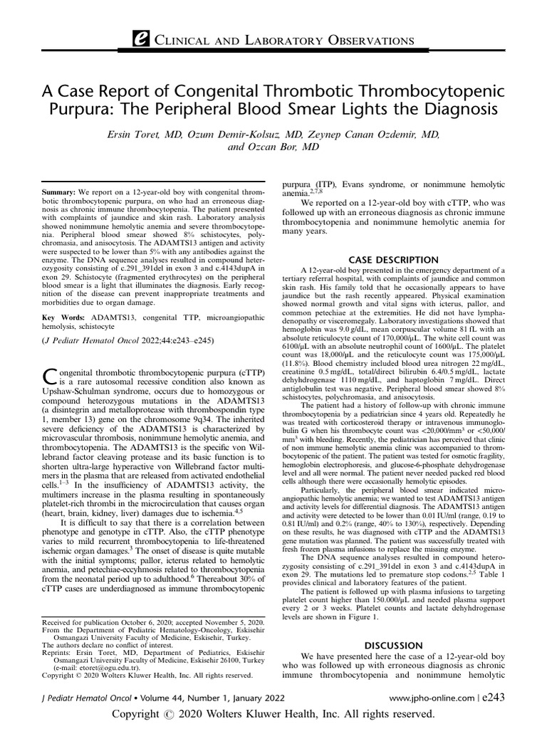 A Case Report of Congenital Thrombotic.47 | PDF | Clinical Medicine ...