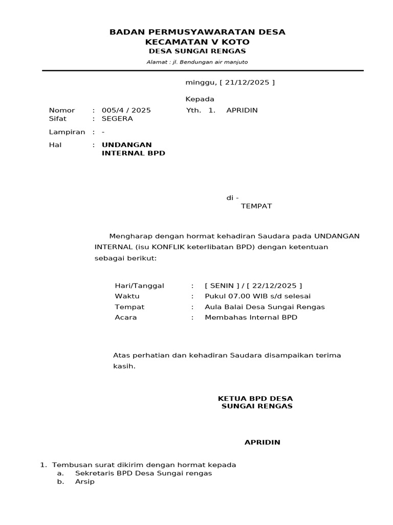Undangan Musyawarah BPD Desa 2025 | PDF